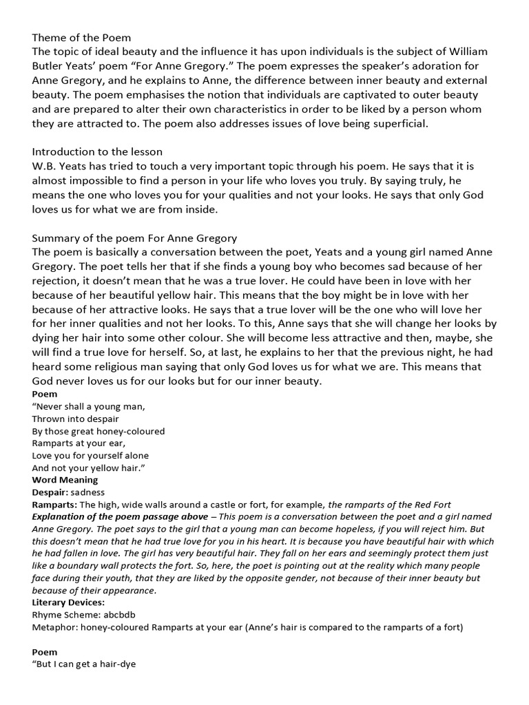 Anne gregory (1) | PDF | Poetry | Rhyme