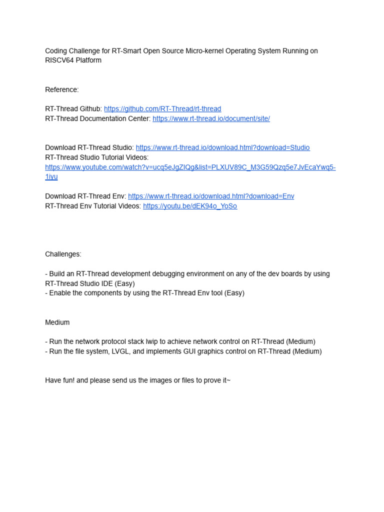 Coding Challenge - RT-Smart Open Source Micro-kernel Operating System Running on RISCV64 ...