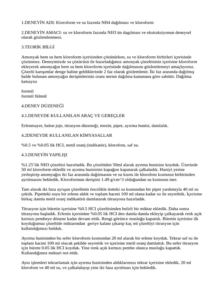 Deney 5 Su Ve Kloroform | PDF