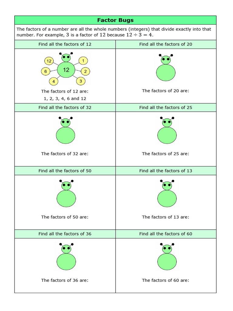 Factor Bugs Worksheet | PDF