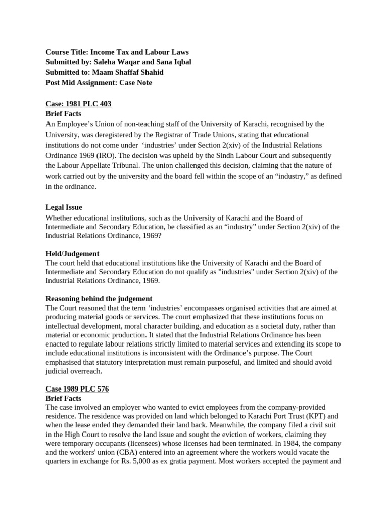 Income Tax and Labour Laws Post Mid Assignment | PDF | Lawsuit | Appeal