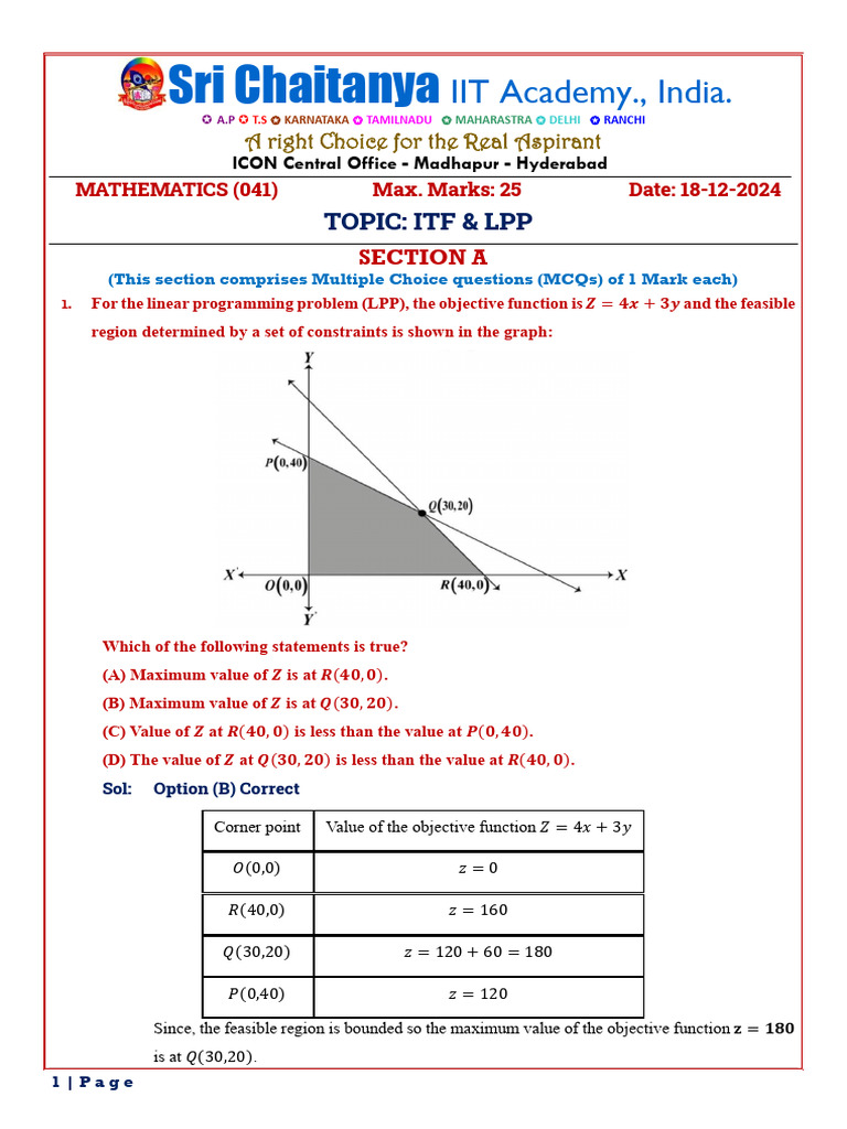 MATHEMATICS (041) SOL DT_18-12-2024 | PDF | Linear Programming | Function (Mathematics)