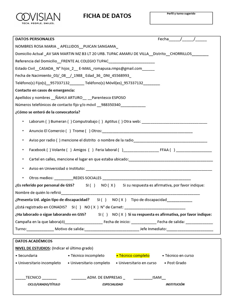 Ficha de Datos | PDF