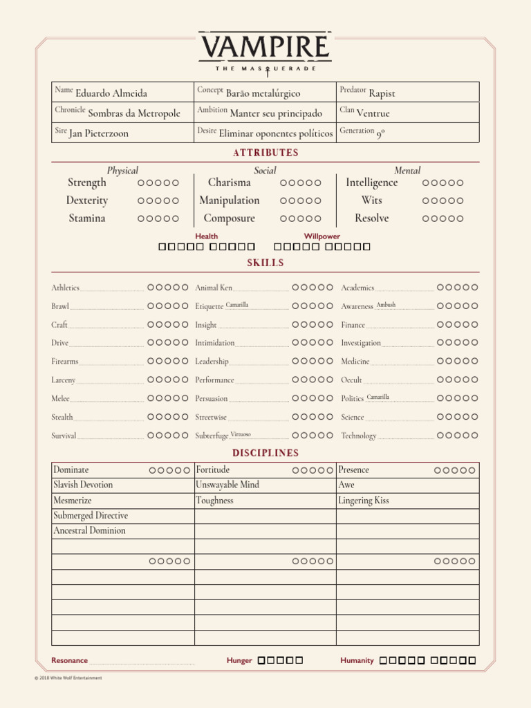 Vampire 5thedition Original 2-Pagev2 Color Interactive | PDF