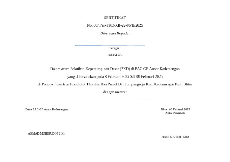 Draft Sertifikat | PDF