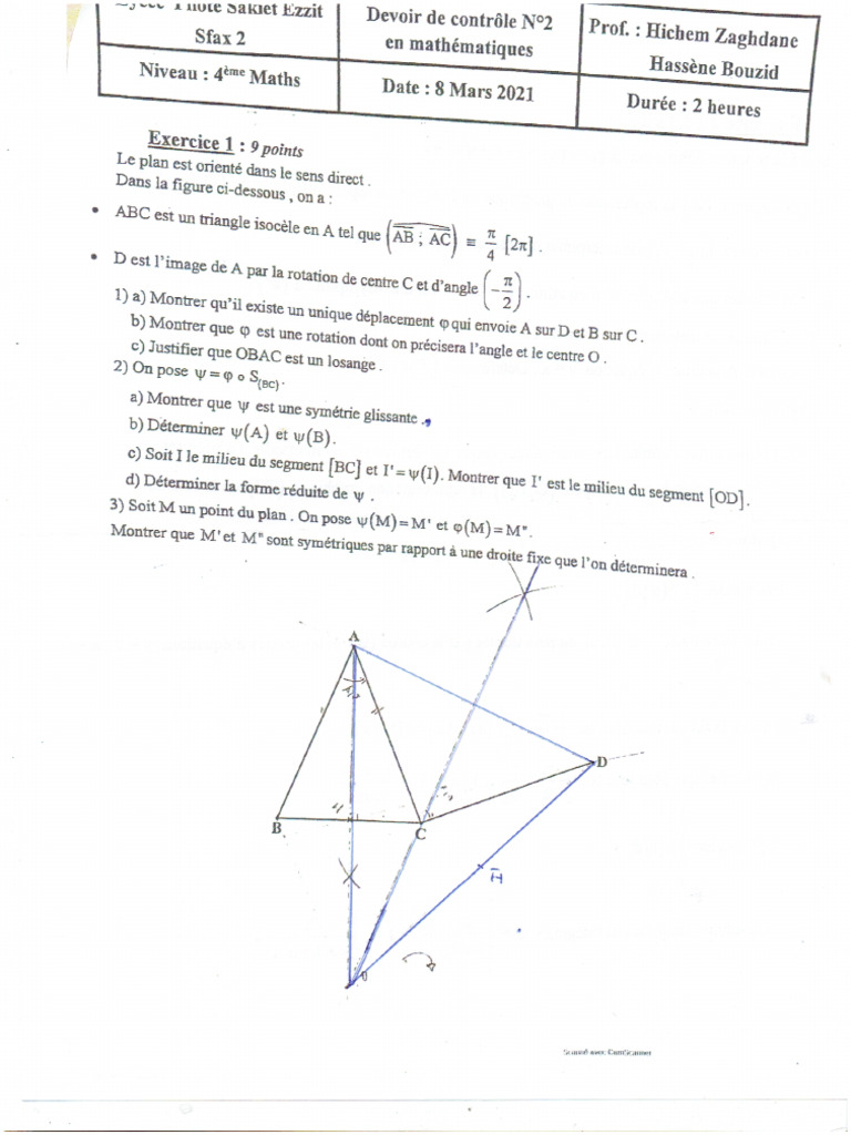 Devoir de Controle 2 - Lycée Pilote Sfax | PDF