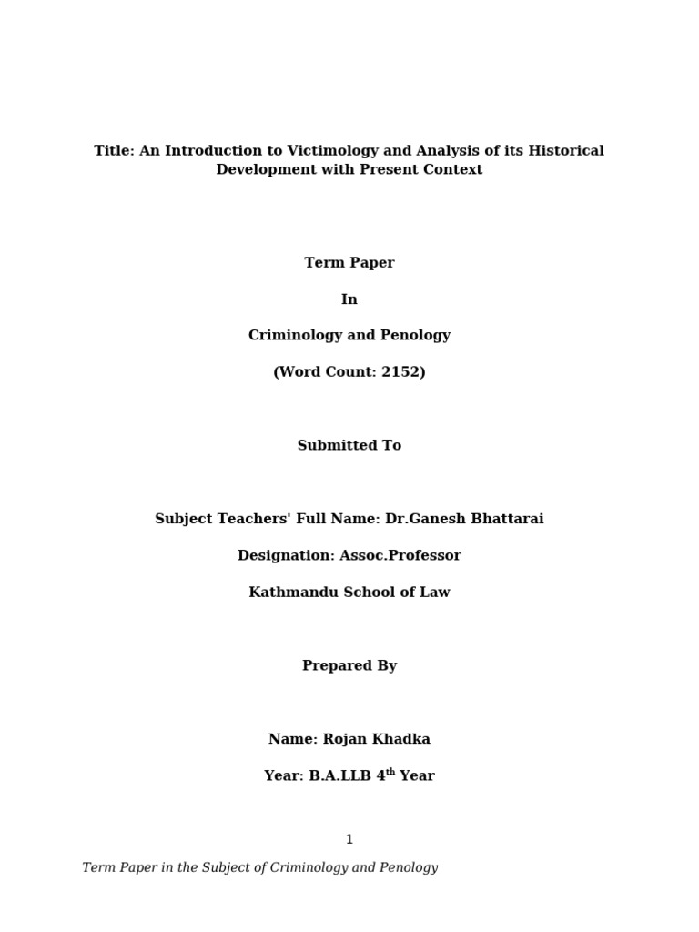 Rojan Khadka - TP - Crimimology and Penology - KSL - 2022 | PDF | Crimes | Crime & Violence