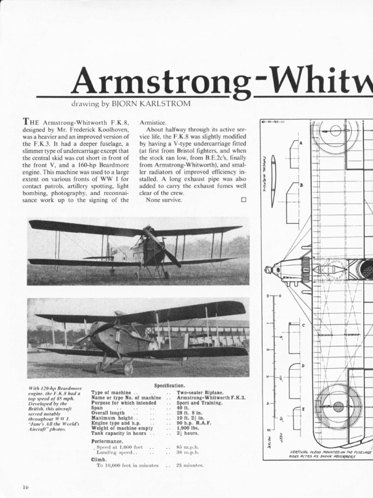 Scale Aircraft Drawings Vol. 1 04 - Armstrong-Whitworth F.K. 8 | PDF