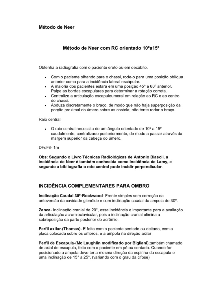Método de Neer para ombro com RC de 10o a 15o | PDF