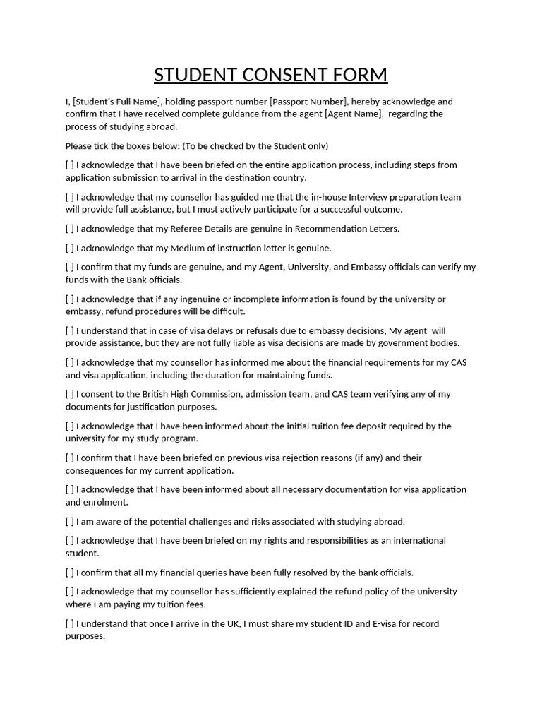 Student Consent Form - 2024 | PDF | Travel Visa