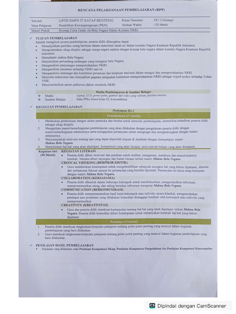 RPP PKN Kelas 9 SMTR Genap | PDF