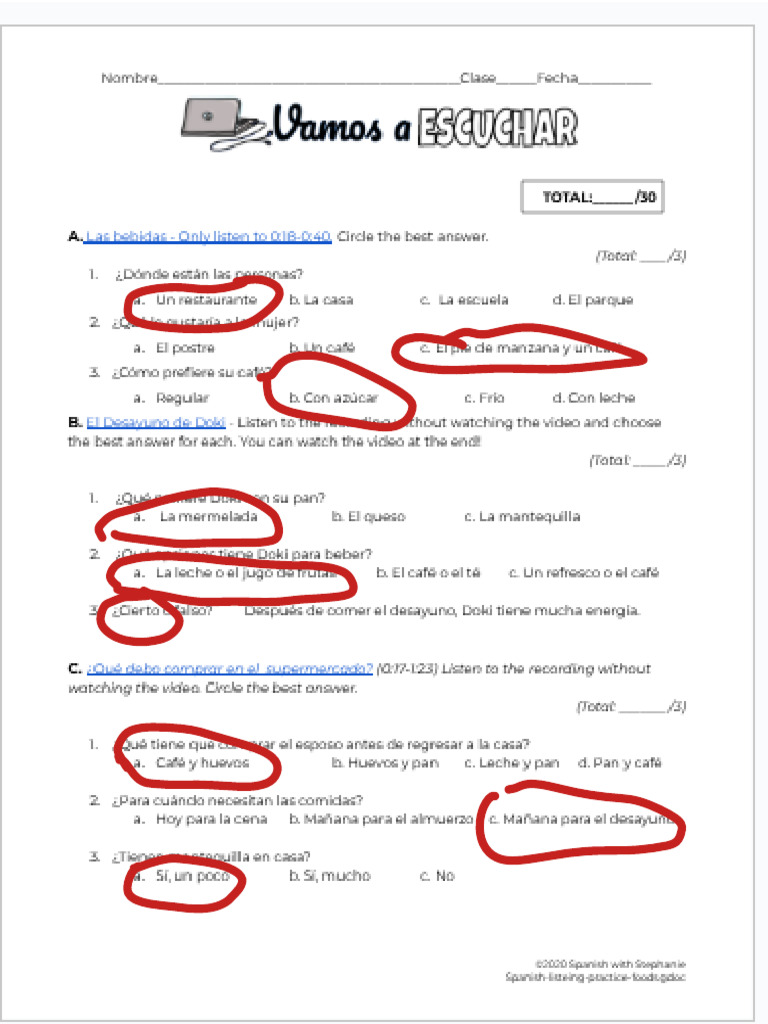 Spanish Listening activity Spanish 1 | PDF