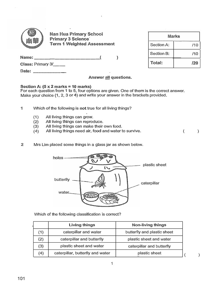 P3_Science_WA1_2024_NanHua_Exam_Papers | PDF