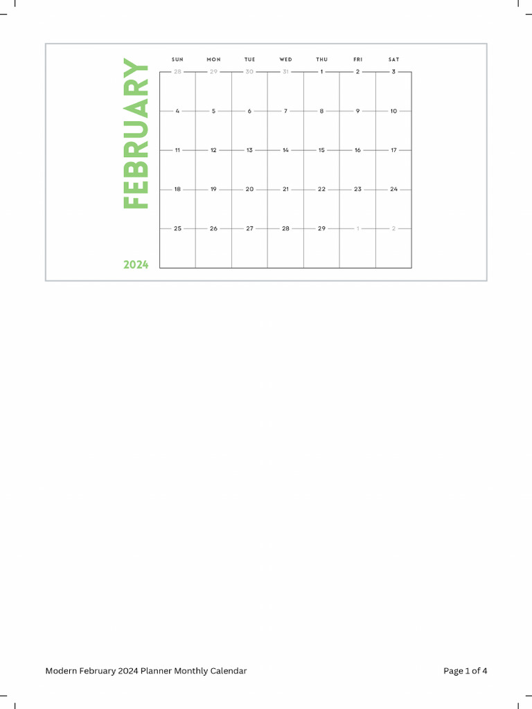 Modern February 2024 Planner Monthly Calendar | PDF