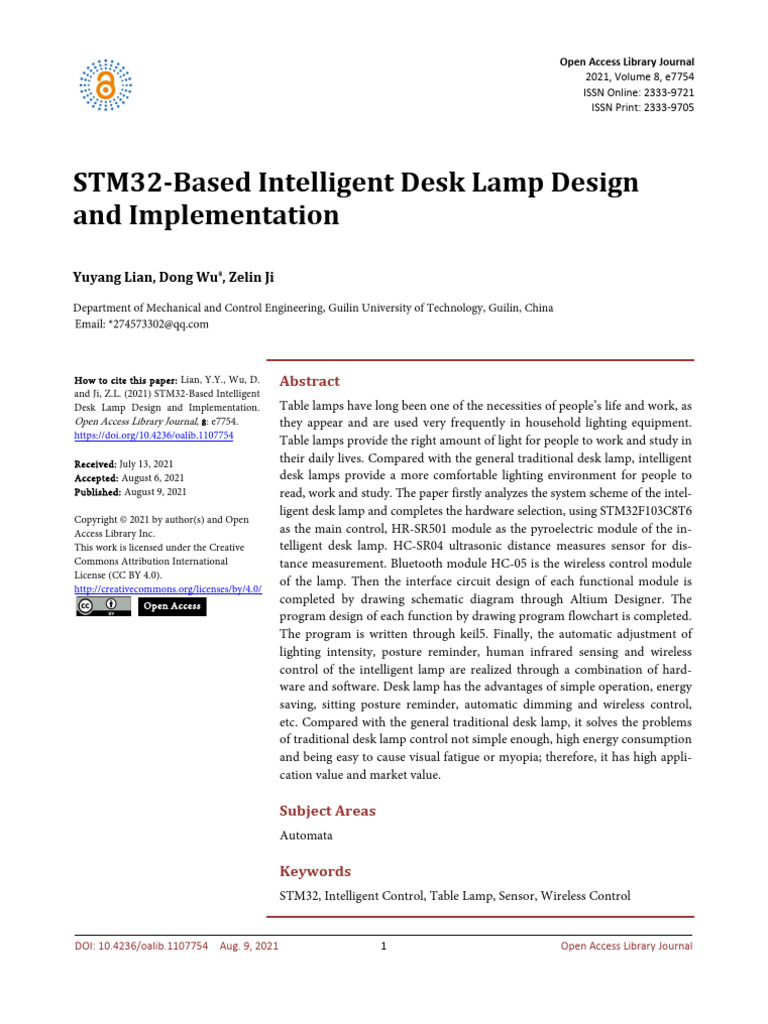 STM32-Based Intelligent Desk Lamp Design and Imple | PDF | Lighting | Analog To Digital Converter