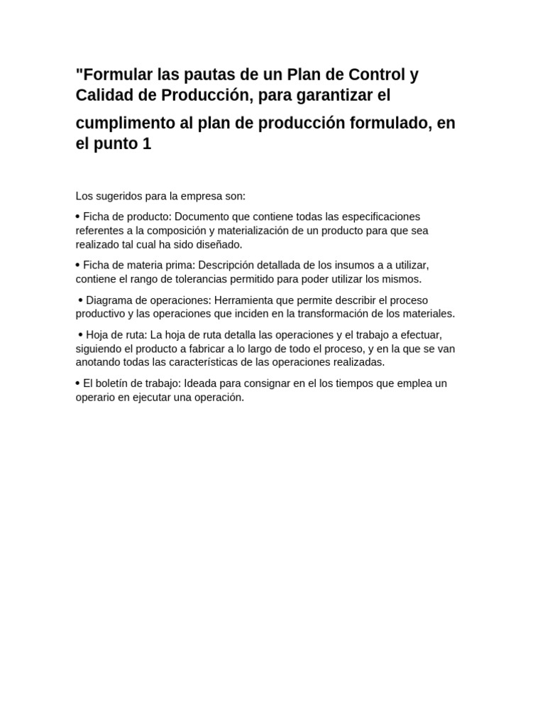Formular Las Pautas de Un Plan de Control y Calidad de Producción | PDF
