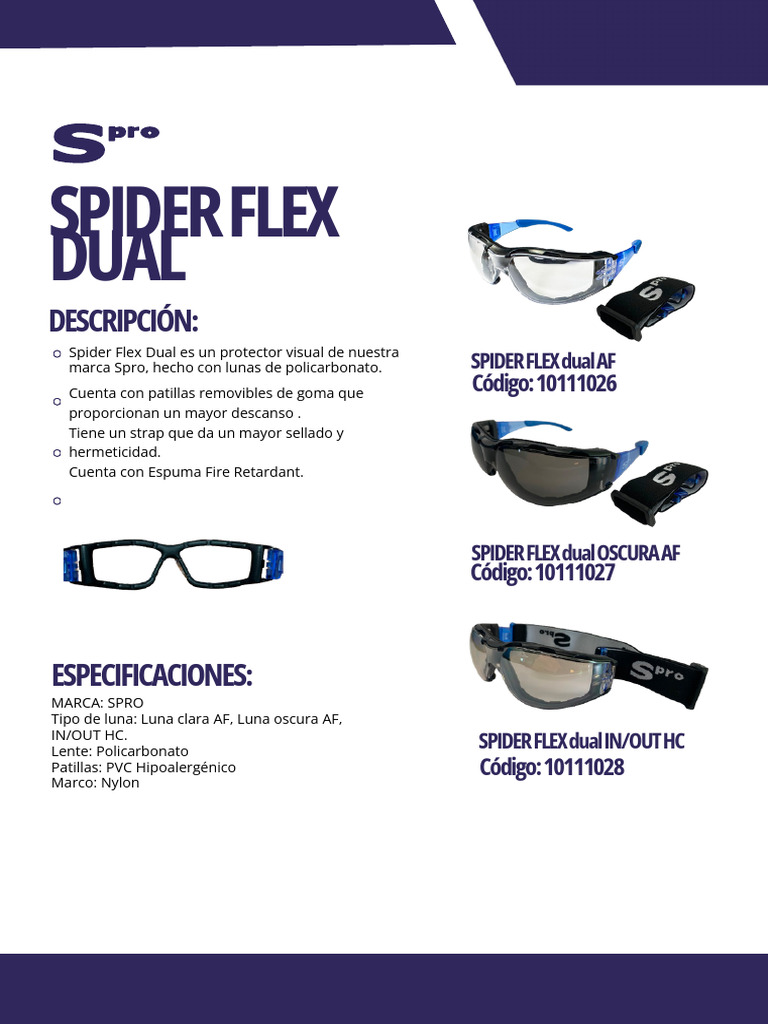 Gafas Spider Flex Dual: Especificaciones y Uso | PDF