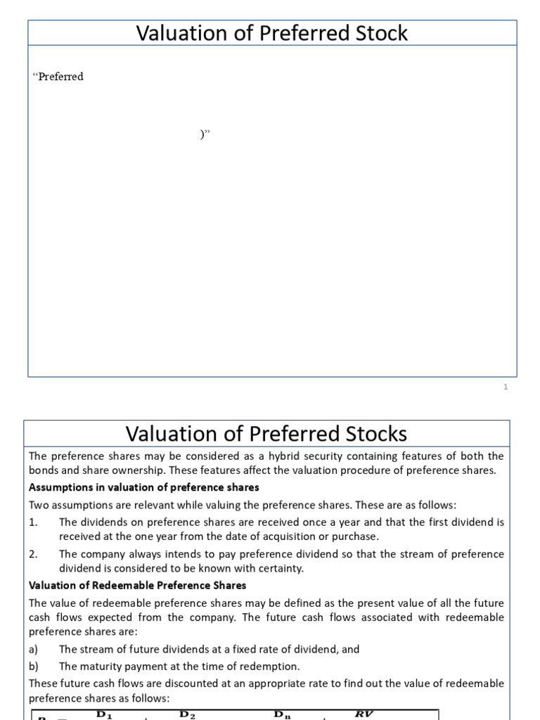 1.3 Preferred Stock Valuation | PDF | Preferred Stock | Stocks