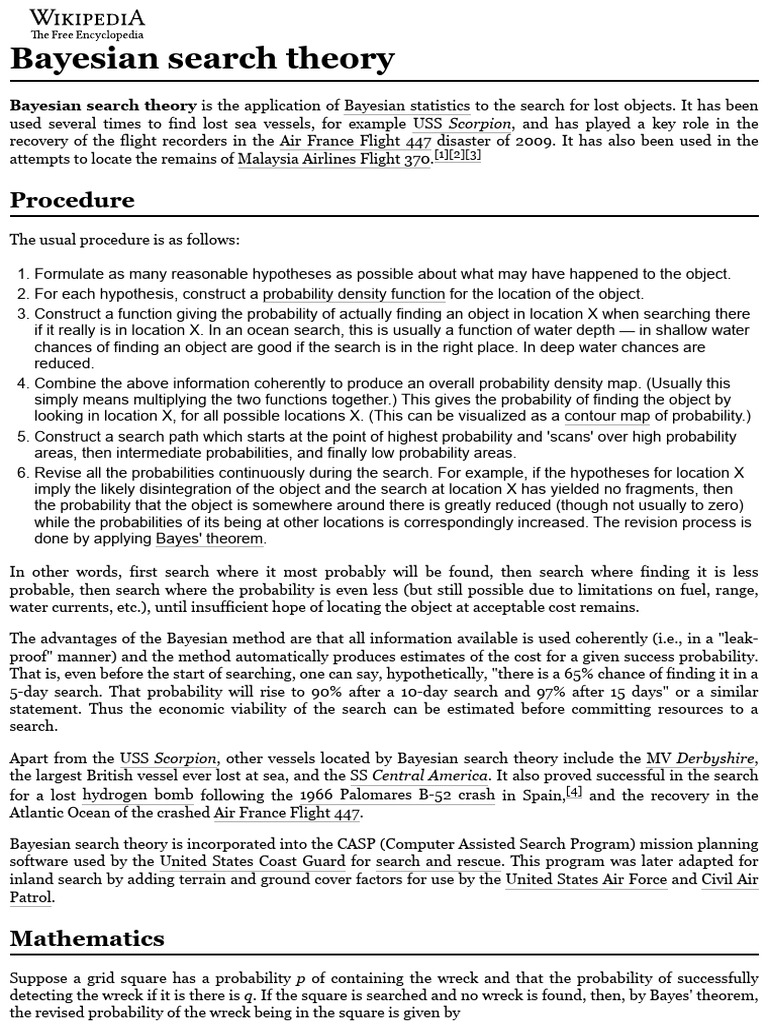 09 Bayesian Search Theory | PDF | Probability Theory