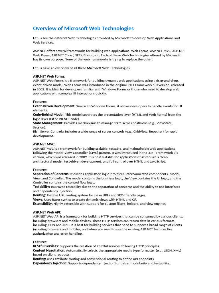 Overview of Microsoft Web Technologies | PDF | World Wide Web ...