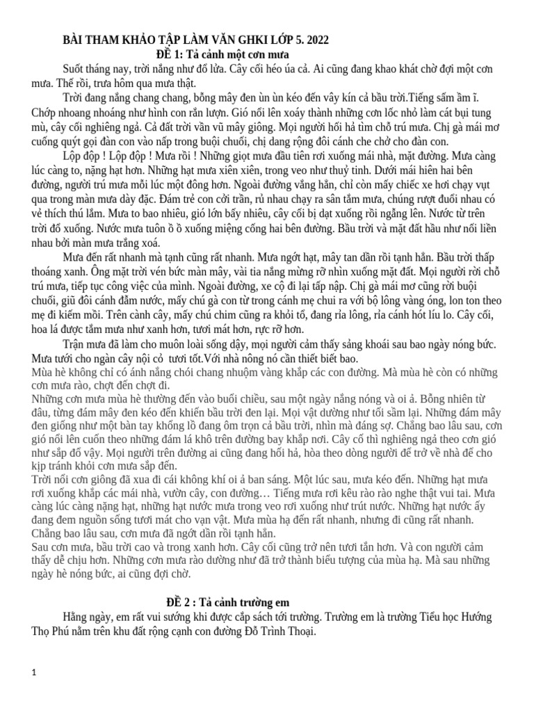 BÀI THAM KHẢO TẬP LÀM VĂN GHKI LỚP 5 | PDF