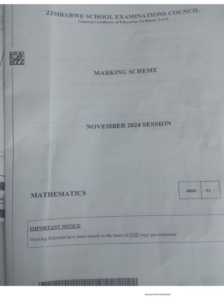 Zimsec Nov 2024 o Level Maths Paper 1 Marking Guide | PDF