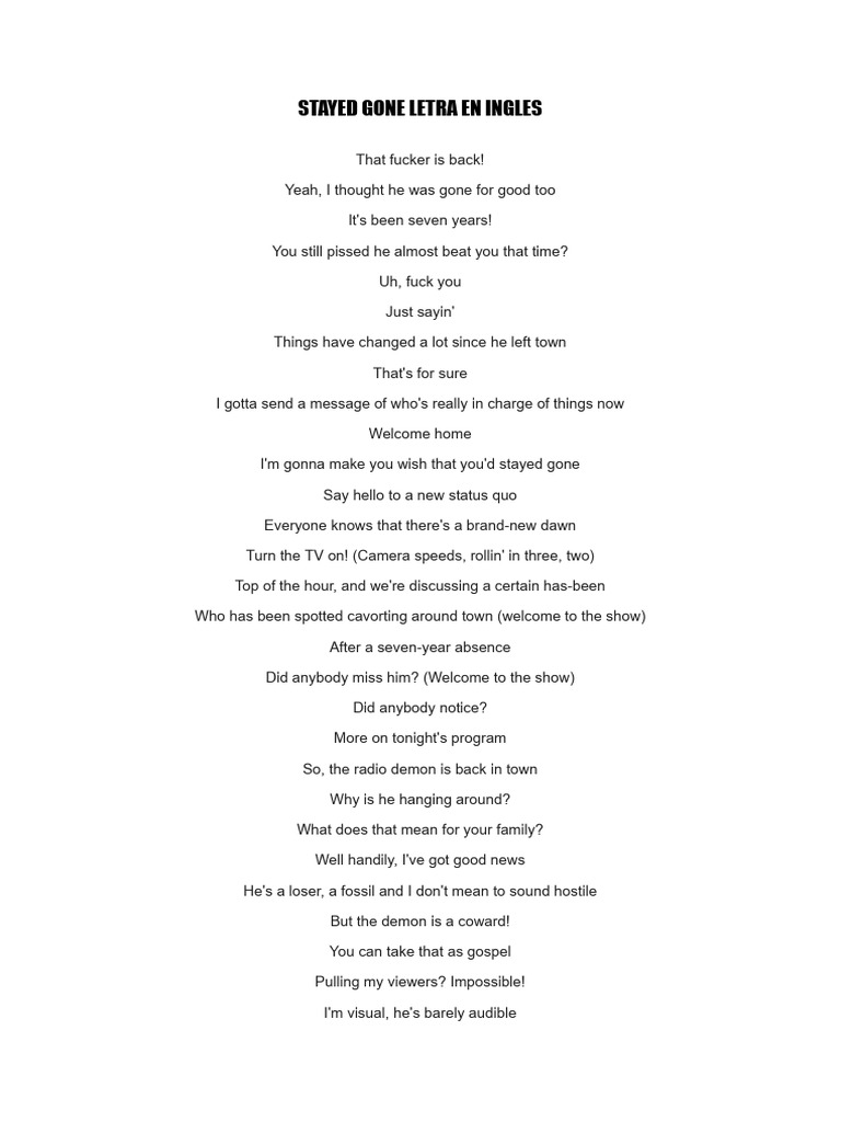 Stayed Gone Letra en Ingles | PDF