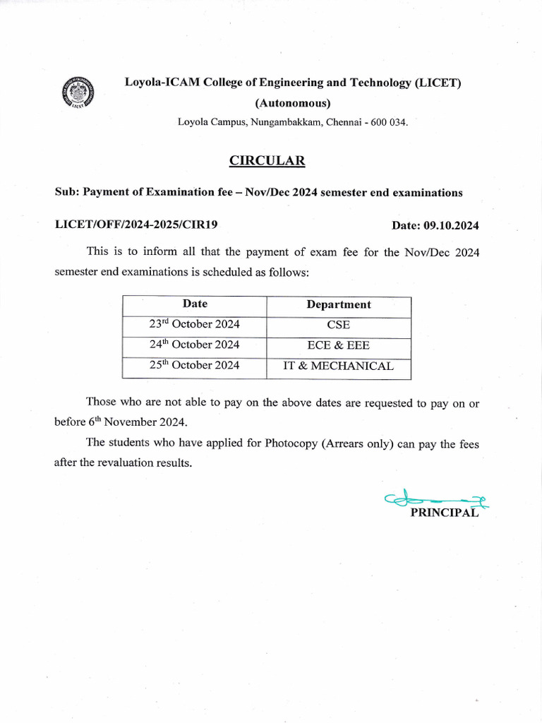 Exam Fee Payment Notice for Students | PDF