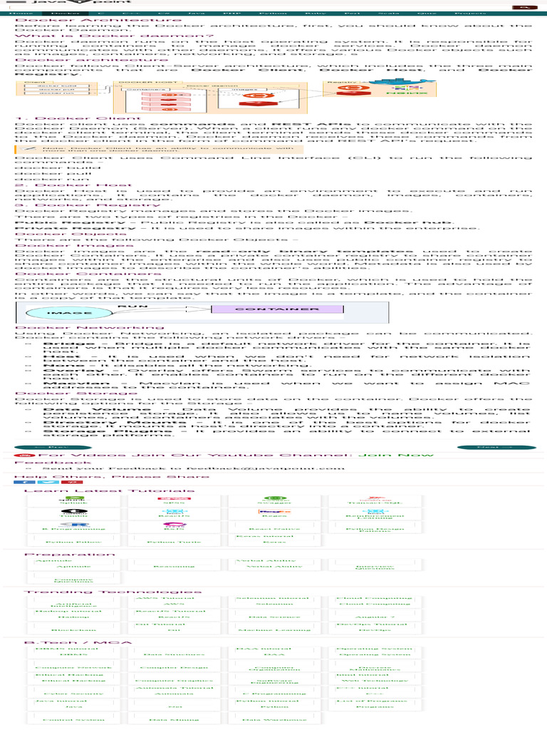 Docker Architecture - Javatpoint | PDF | Client–Server Model | Computing