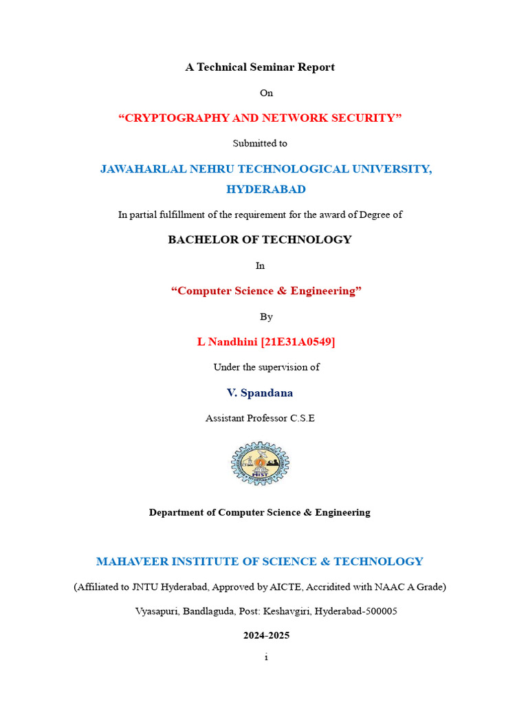 A Techincal Seminar Report | PDF | Cryptography | Cryptanalysis