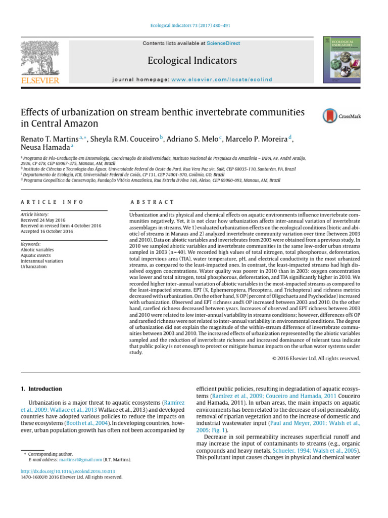 Urbanization Effects on Amazon Streams | PDF | Riparian Zone | Biogeography