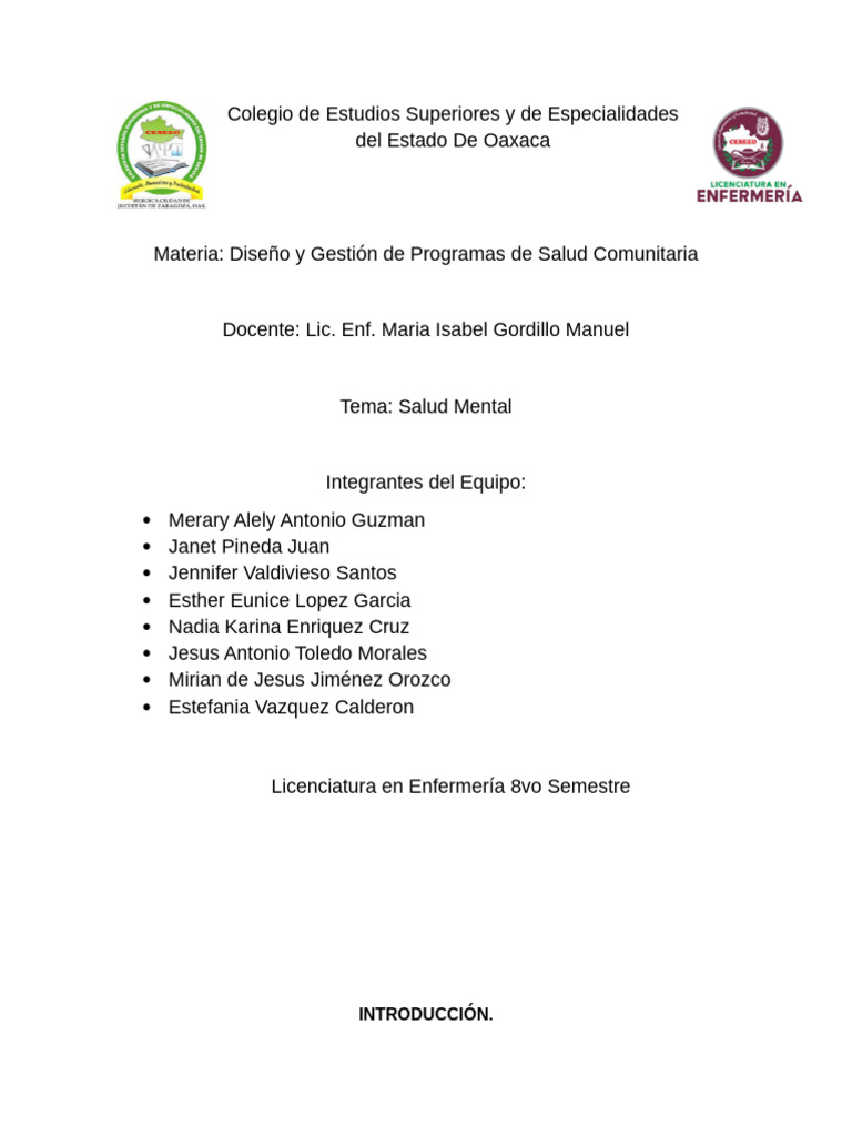 Plan de Accion Salud Mental | PDF | Salud mental | Mente