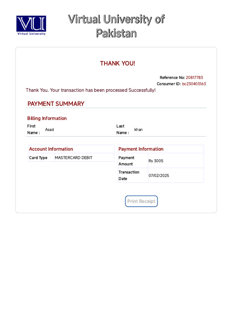 Virtual University of Pakistan - Thanks | PDF