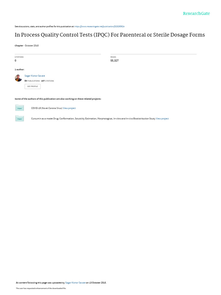 In Process Quality Control Tests IPQCFor Parenteralor Sterile Dosage ...