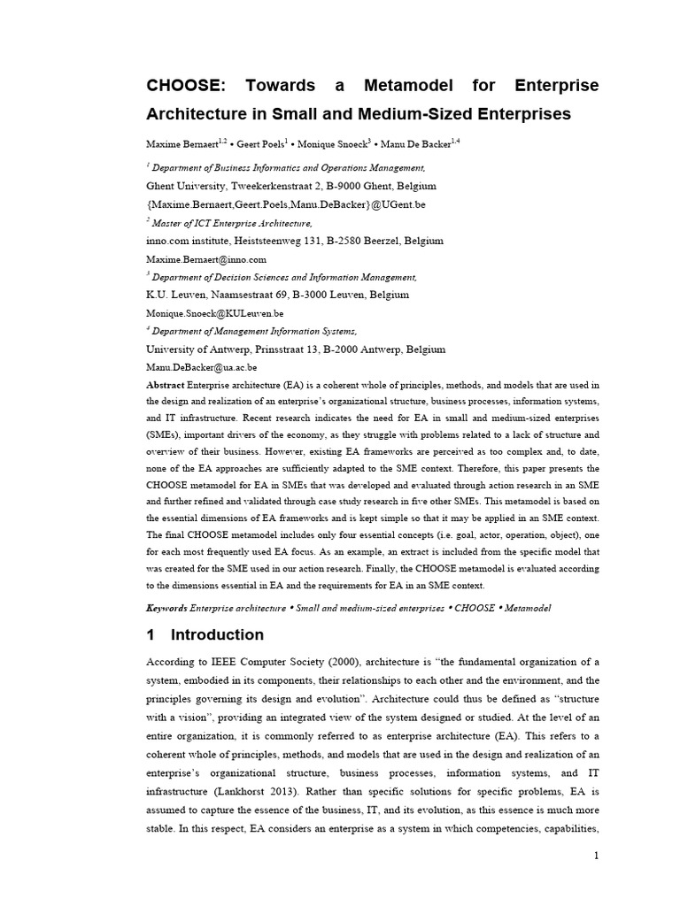 CHOOSE Metamodel for SME Enterprise Architecture | PDF | Enterprise ...