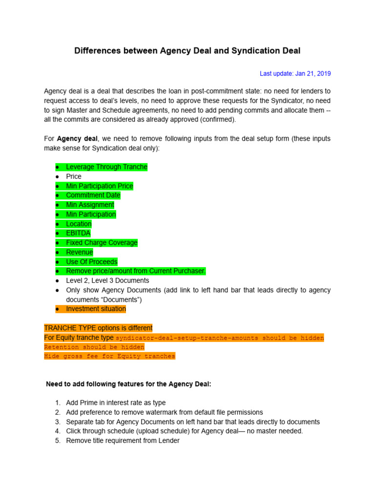 Agency vs. Syndication Deal Explained | PDF | Syndicated Loan ...