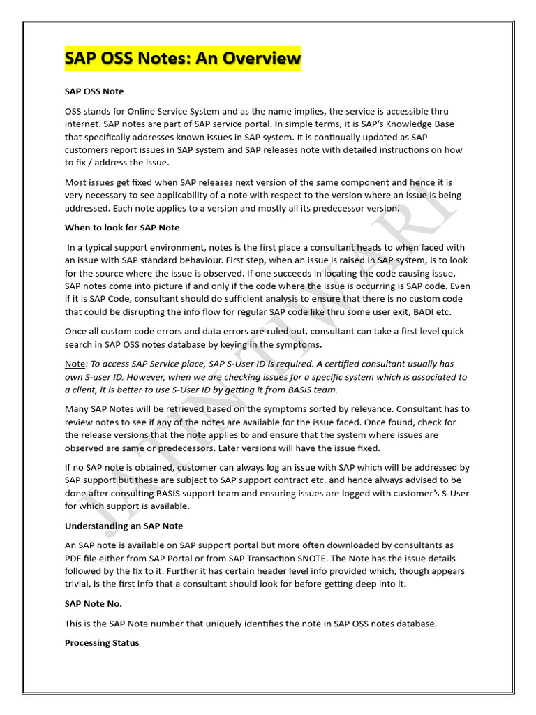SAP OSS Notes An Overview | PDF