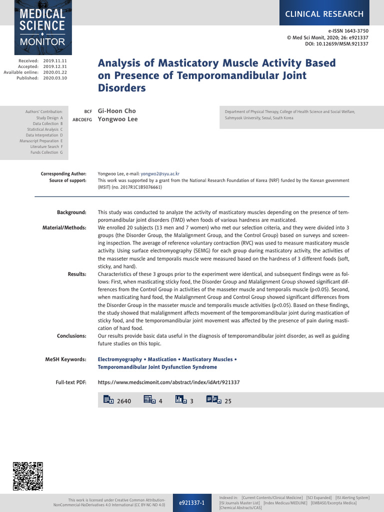 Masticatory Muscle Activity and TMD | PDF | Electromyography