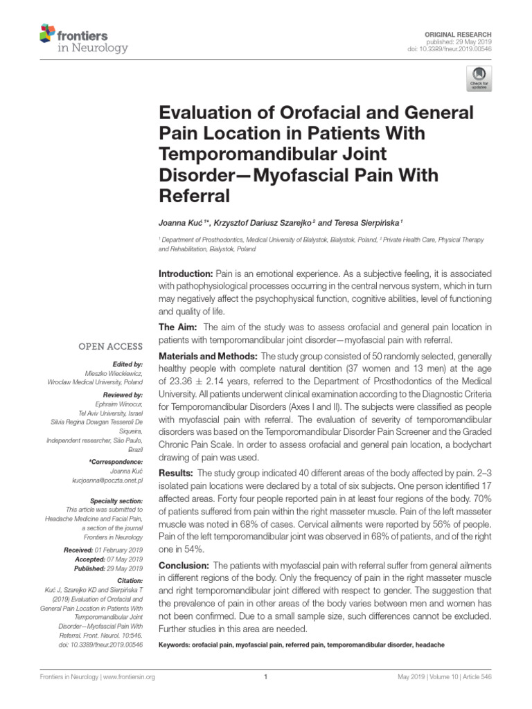 Orofacial Pain in TMJ Disorder Study | PDF | Pain | Chronic Pain