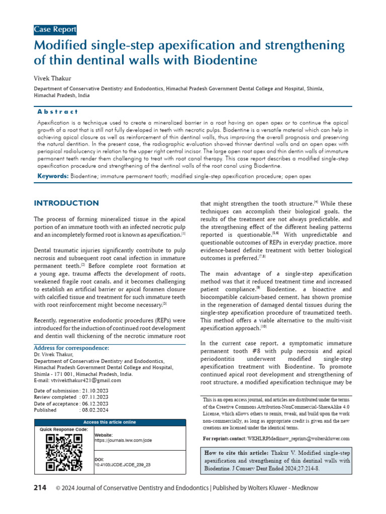 Apexification with Biodentine Technique | PDF | Medical Specialties ...