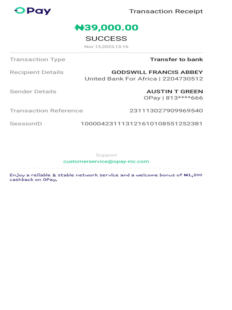 Bank Transfer Receipt Nov 2023 | PDF