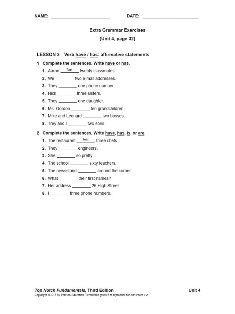 Unit 04 Extra Grammar Exercises p32 | PDF