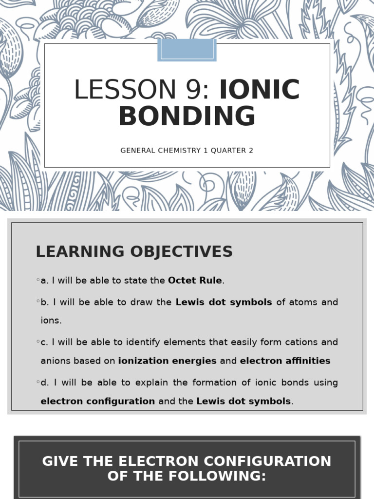 Lesson 9 Ionic Bonds | PDF | Ion | Ionic Bonding
