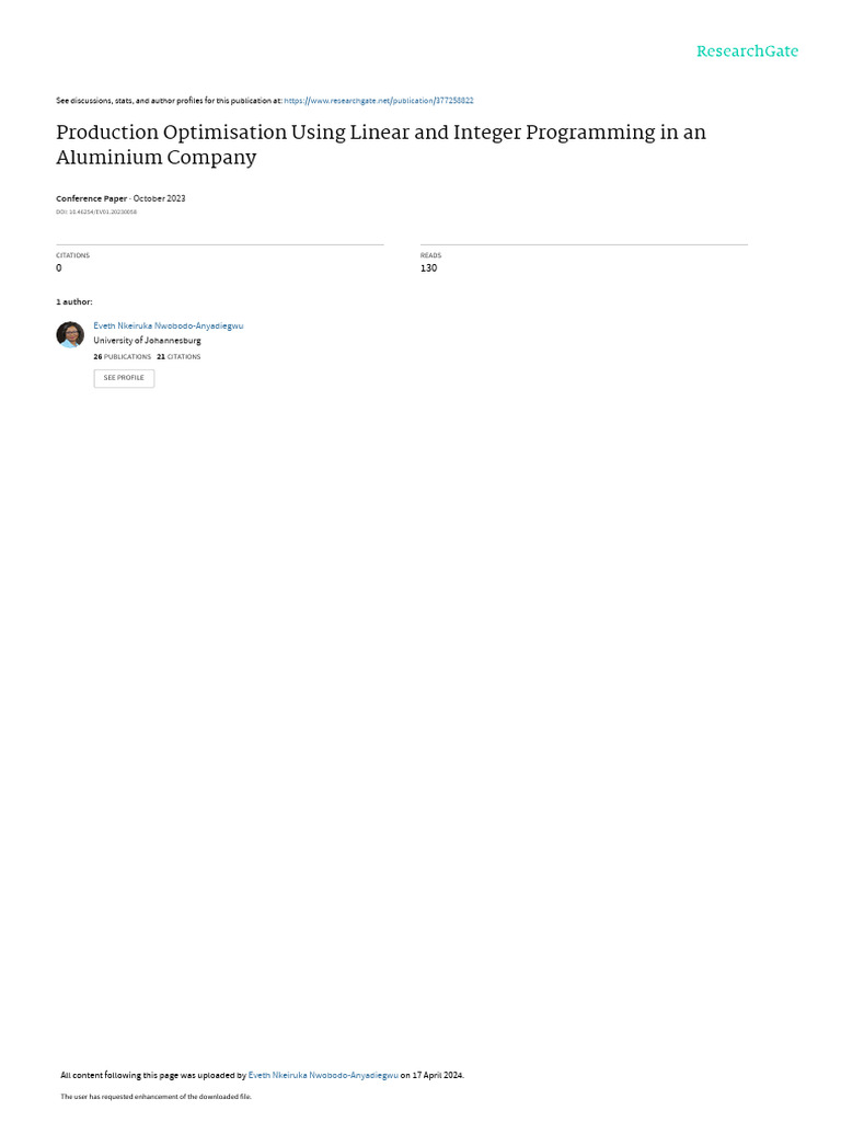 Linearand Integer Programmingfor Production Optimisationinan Aluminum ...