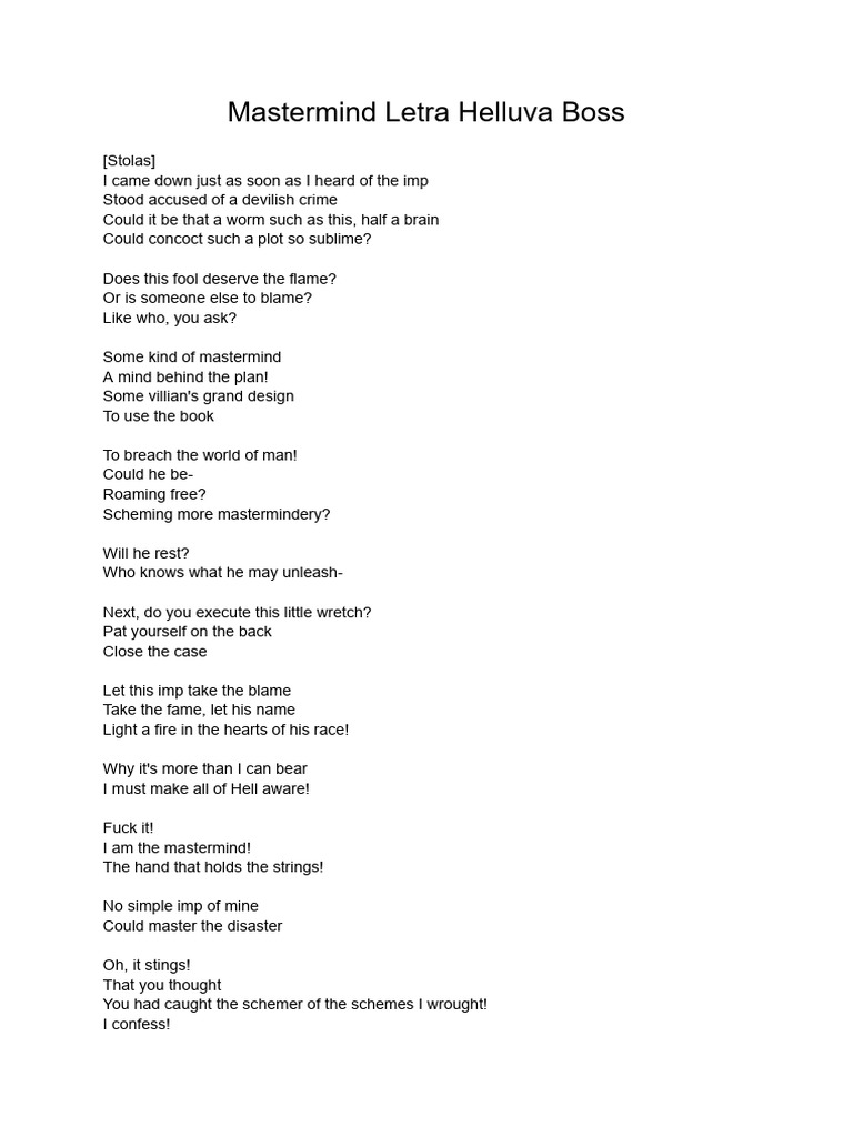 Mastermind Lyrics from Helluva Boss | PDF