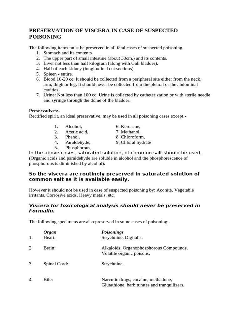 Viscera Preservation in Poisoning Cases | PDF | Autopsy