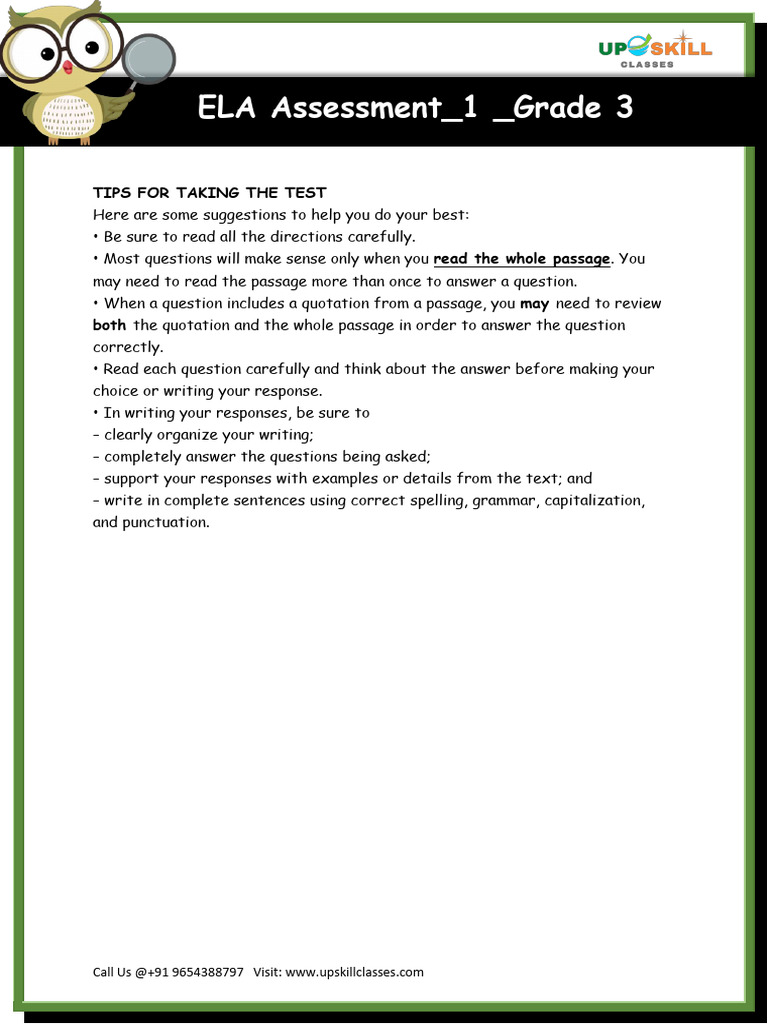 ELA Assessment_1 _Grade 3 | PDF