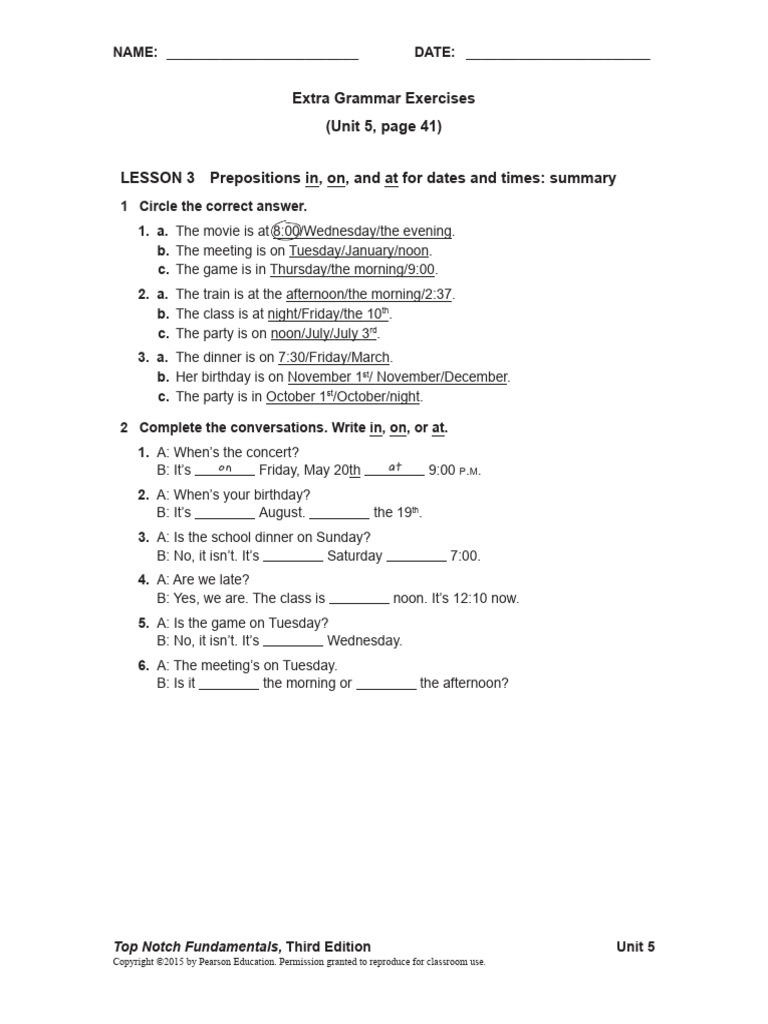 Unit 05 Extra Grammar Exercises p41 | PDF