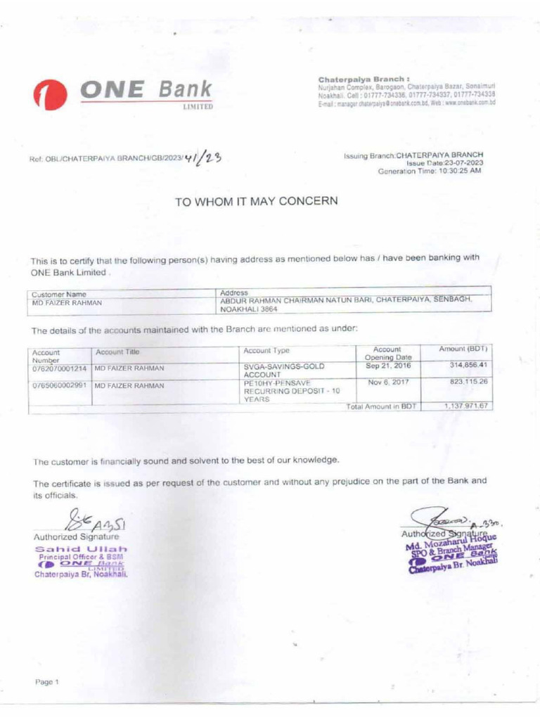 ONE Bank | PDF