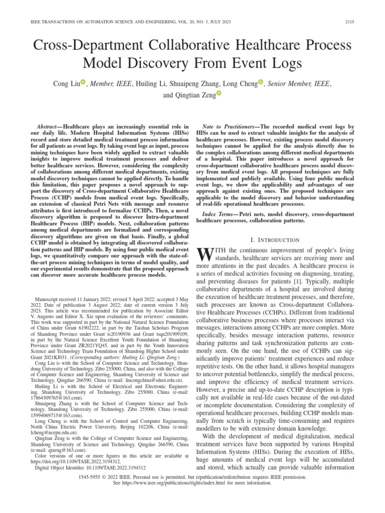Cross-Department Collaborative Healthcare Process Model Discovery From ...